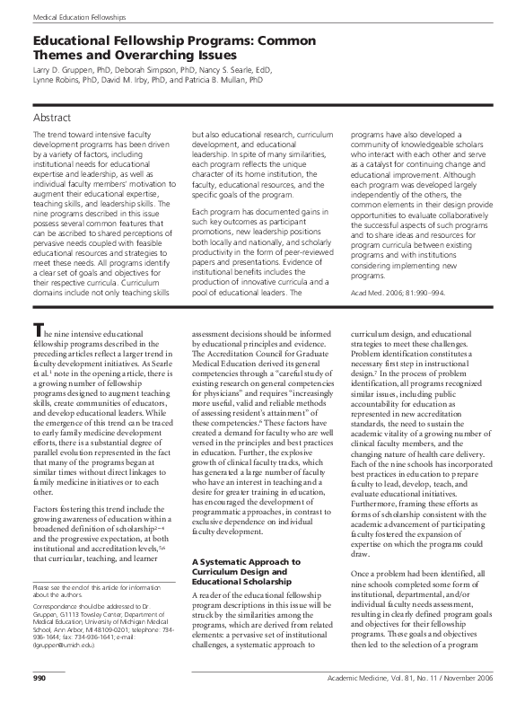 (PDF) Educational Fellowship Programs: Common Themes and Overarching Issues