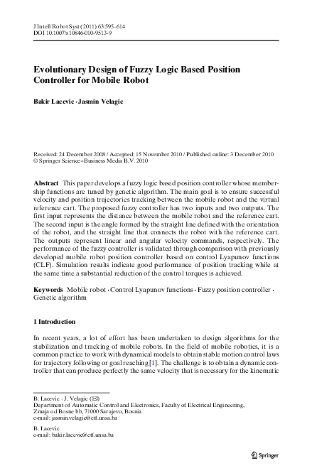 Pdf Evolutionary Design Of Fuzzy Logic Based Position Controller For