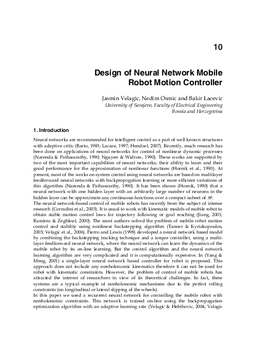 Pdf Design Of Neural Network Mobile Robot Motion Controller