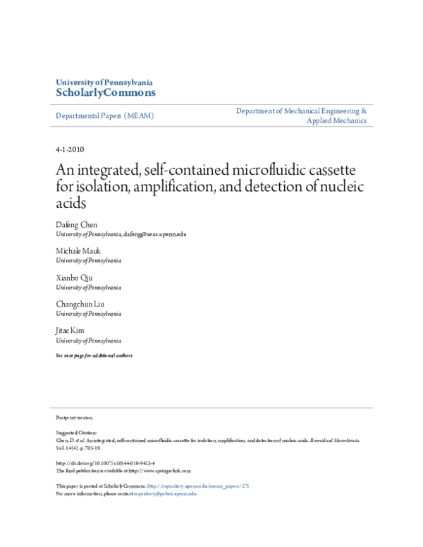 (PDF) An integrated, self-contained microfluidic cassette for isolation, amplification, and ...