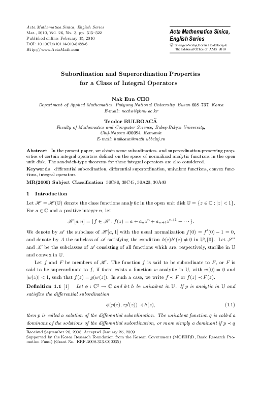 (PDF) Subordination and superordination properties for a class of integral operators