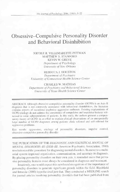 (PDF) Obsessive—Compulsive Personality Disorder and Behavioral Disinhibition
