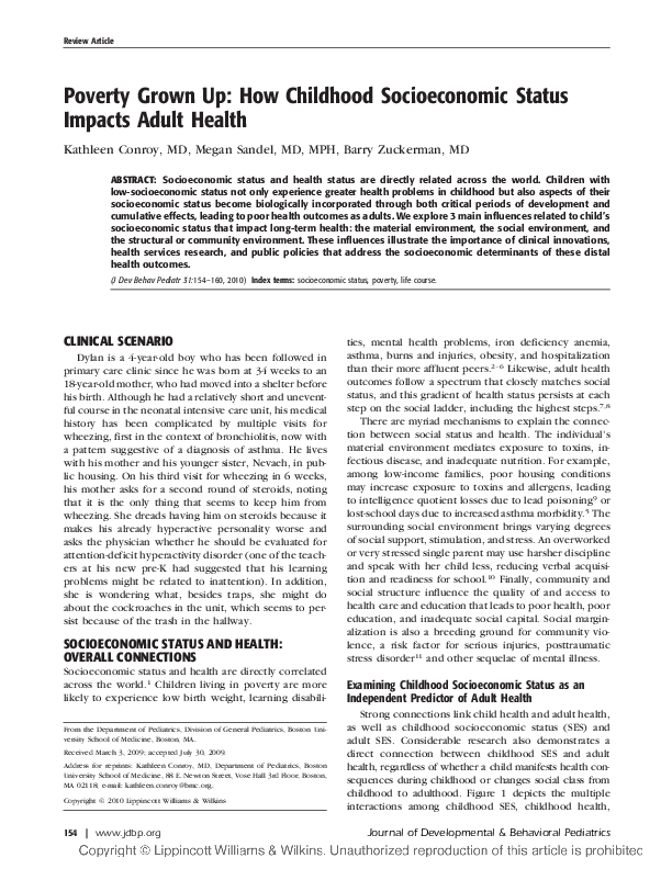 (PDF) Poverty Grown Up: How Childhood Socioeconomic Status Impacts ...