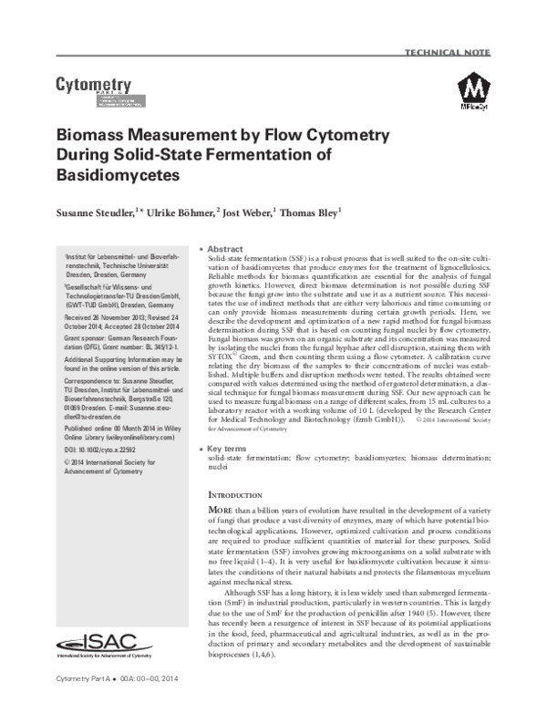 (PDF) Biomass measurement by flow cytometry during solid-state ...