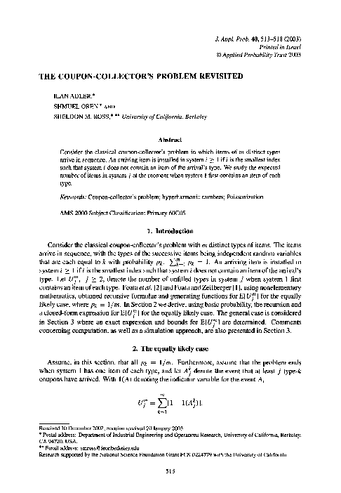 (PDF) The coupon-collector's problem revisited