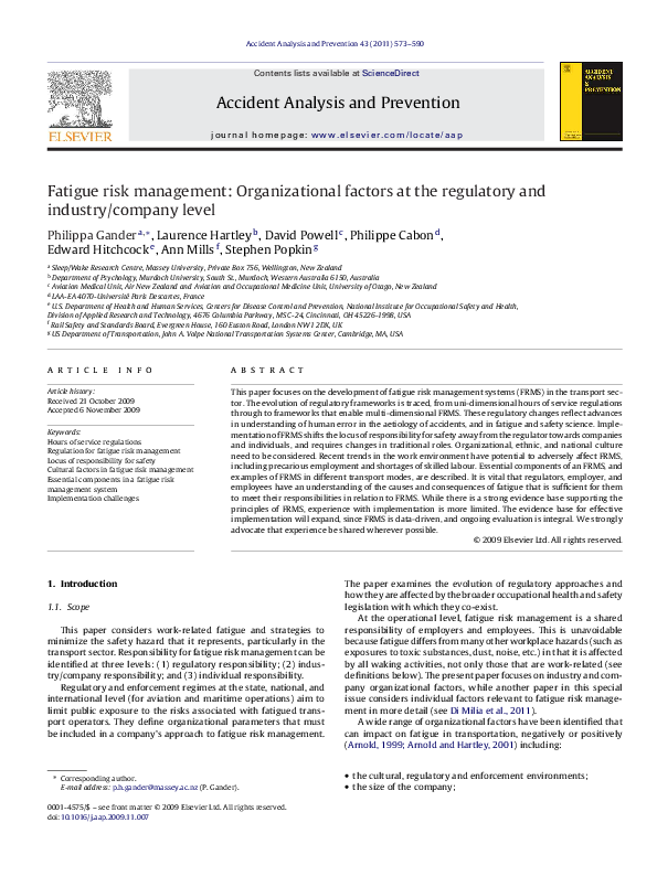 (PDF) Fatigue risk management: Organizational factors at the regulatory ...