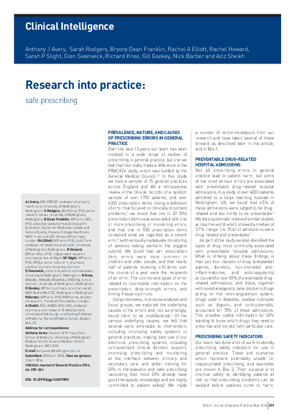 (PDF) Research into practice: safe prescribing