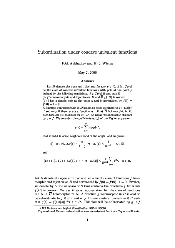 Pdf Subordination Under Concave Univalent Functions