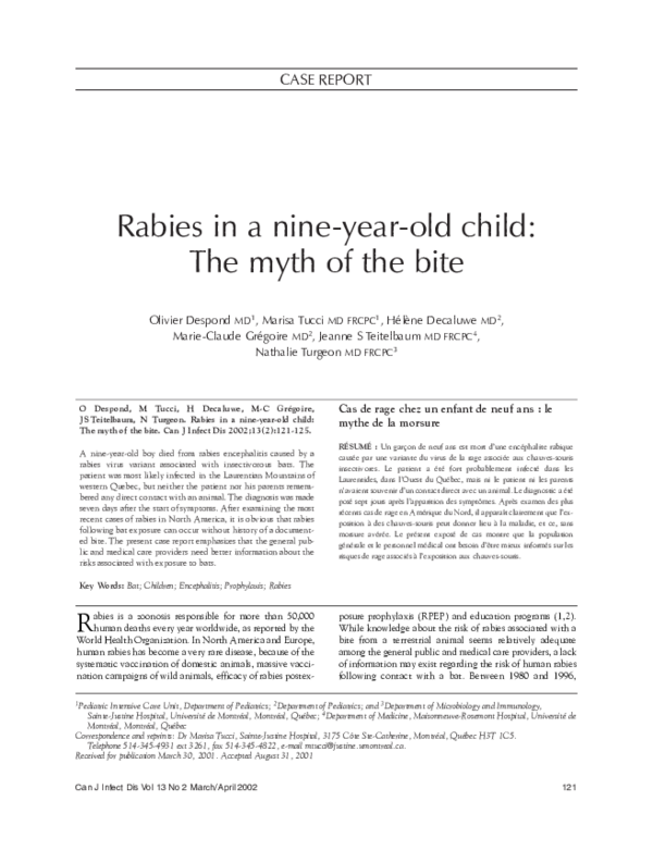 (PDF) Rabies in a nine-year-old child: The myth of the bite