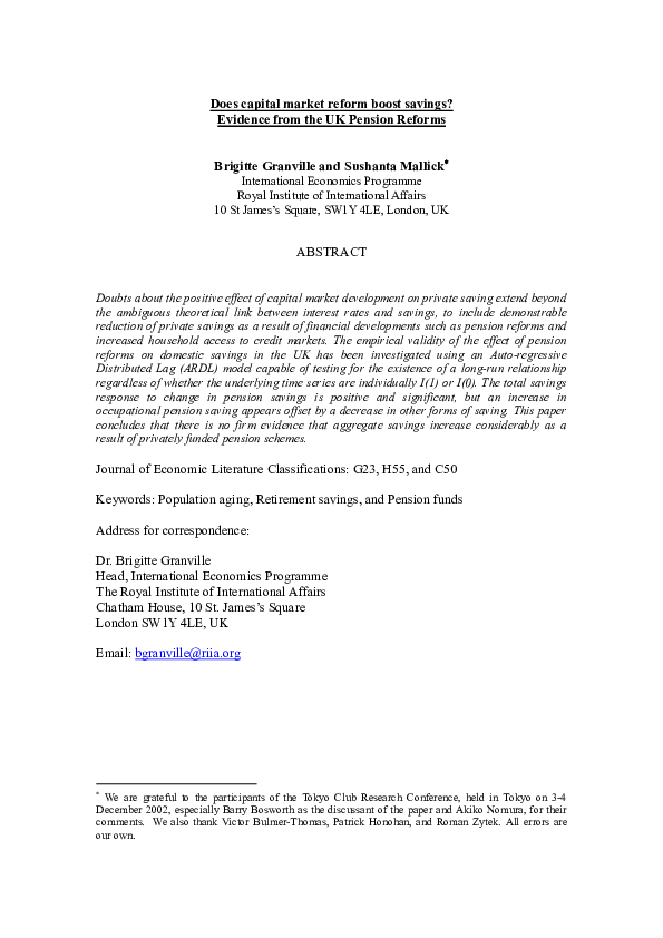 (PDF) Does capital market reform boost savings? Evidence from the UK ...