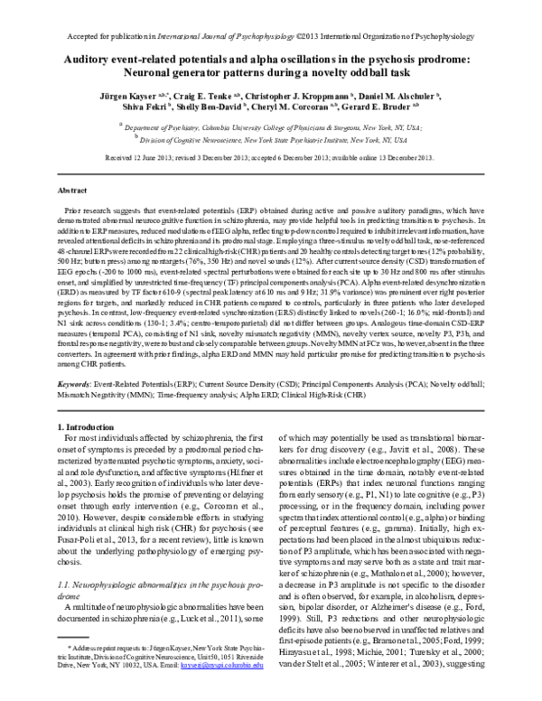 (PDF) Auditory event-related potentials and alpha oscillations in the psychosis prodrome ...
