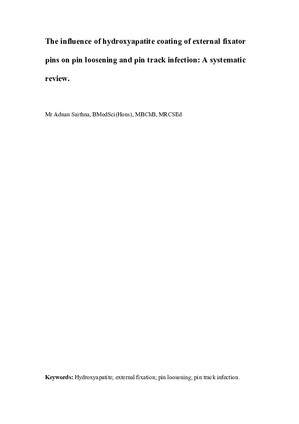 (PDF) The influence of hydroxyapatite coating of external fixator pins ...