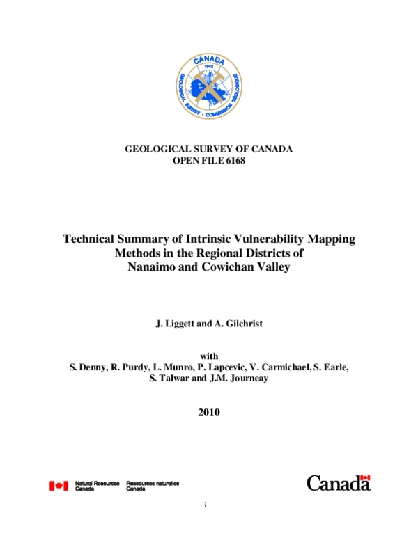 Pdf Technical Summary Of Intrinsic Vulnerability Mapping Methods In The Regional Districts Of