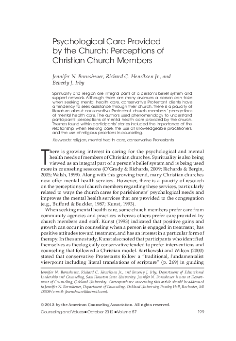 (PDF) Psychological Care Provided by the Church: Perceptions of ...