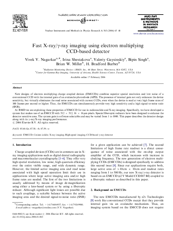 (PDF) Fast X-ray/γ-ray imaging using electron multiplying CCD-based ...