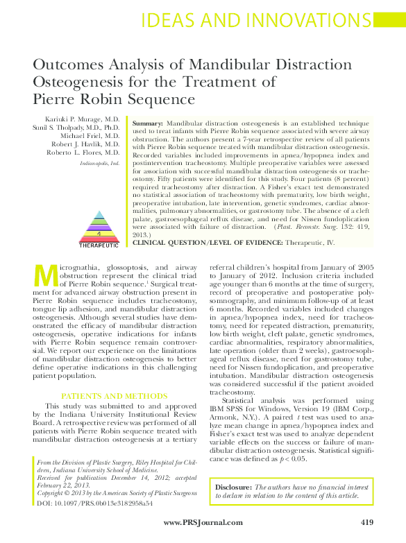 Outcomes Analysis of Mandibular Distraction Osteogenesis for the ...