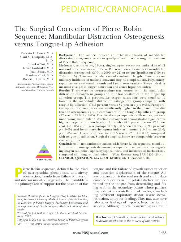 (PDF) The Surgical Correction of Pierre Robin Sequence