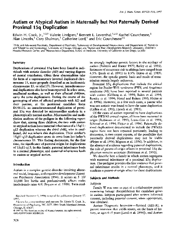 (PDF) Cook, E. H.Jr et al. Autism or atypical autism in maternally but ...