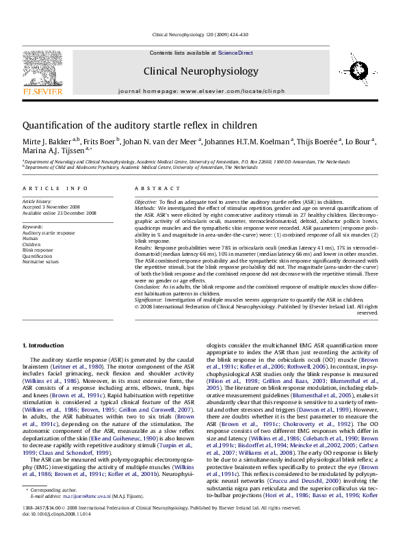 (PDF) Quantification of the auditory startle reflex in children