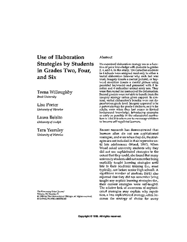 (PDF) Use of Elaboration Strategies by Students in Grades Two, Four ...
