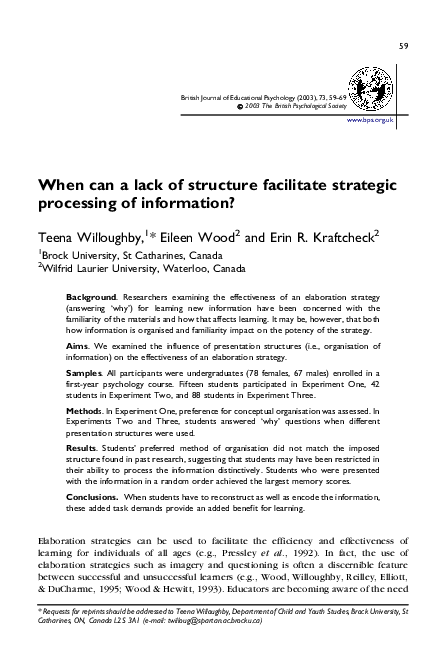 (PDF) When can a lack of structure facilitate strategic processing of ...
