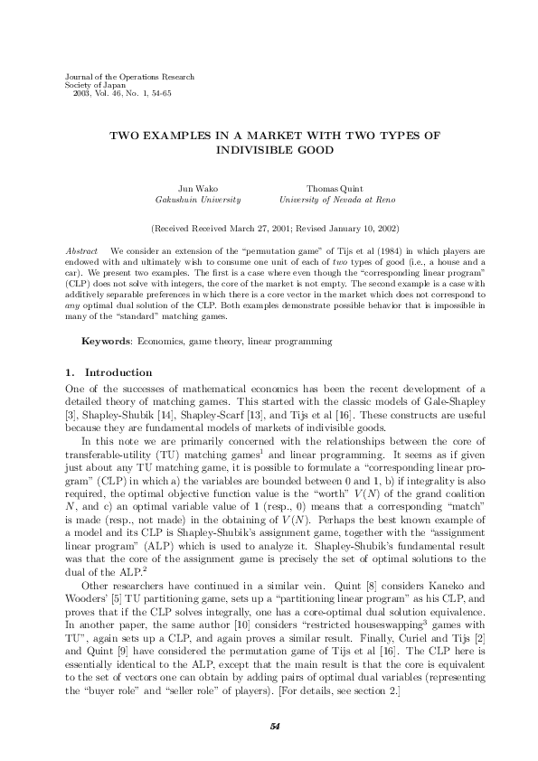 (PDF) Two Examples in a Market with Two Types of Indivisible Good | Jun ...