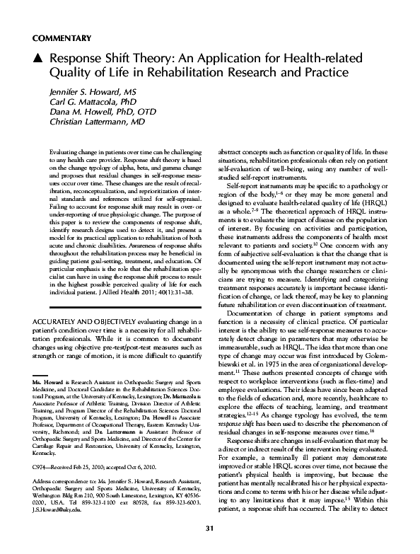 (PDF) Response shift theory: an application for health-related quality of life in rehabilitation ...