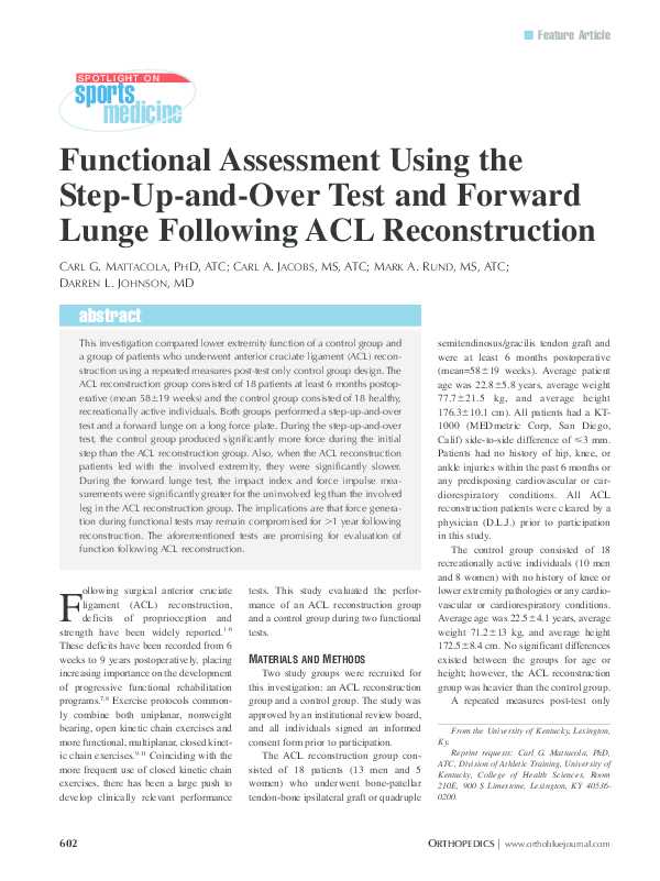 (PDF) FUNCTIONAL ASSESSMENT USING THE STEP-UP-AND-OVER TEST AND FORWARD ...