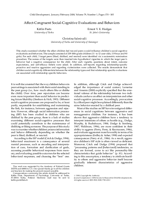 (PDF) Affect-Congruent Social-Cognitive Evaluations and Behaviors