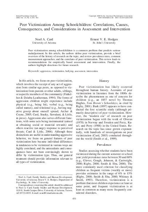 (PDF) Peer victimization among schoolchildren: Correlations, causes ...