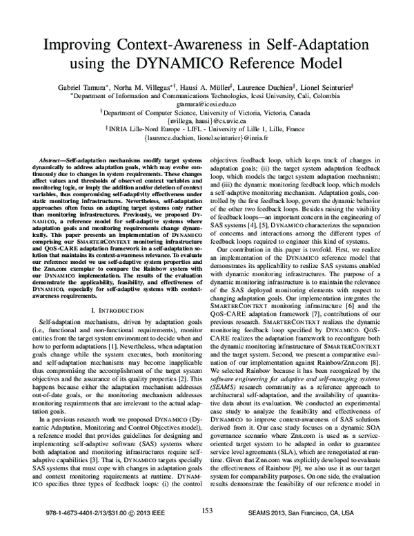 (PDF) Improving context-awareness in self-adaptation using the DYNAMICO reference model