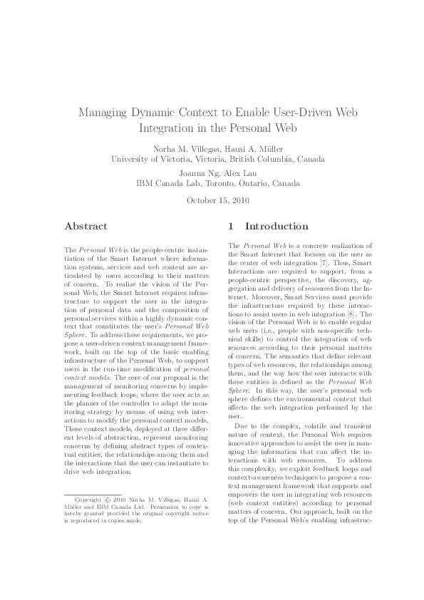 Pdf Managing Dynamic Context To Enable User Driven Web Integration In