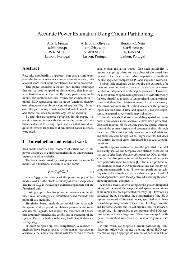 (PDF) Accurate Power Estimation Using Circuit Partitioning