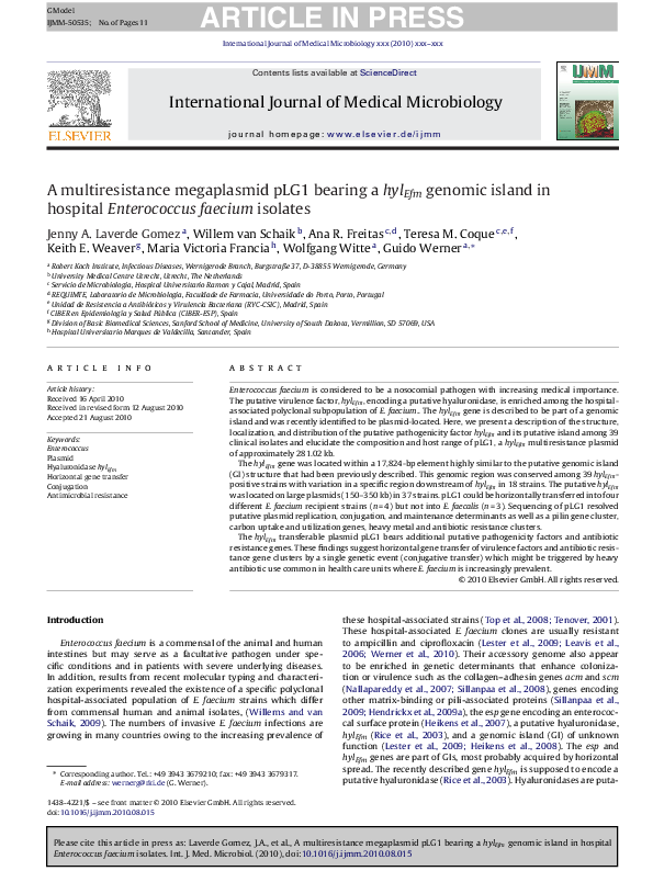 (PDF) A multiresistance megaplasmid pLG1 bearing a hylEfm genomic ...