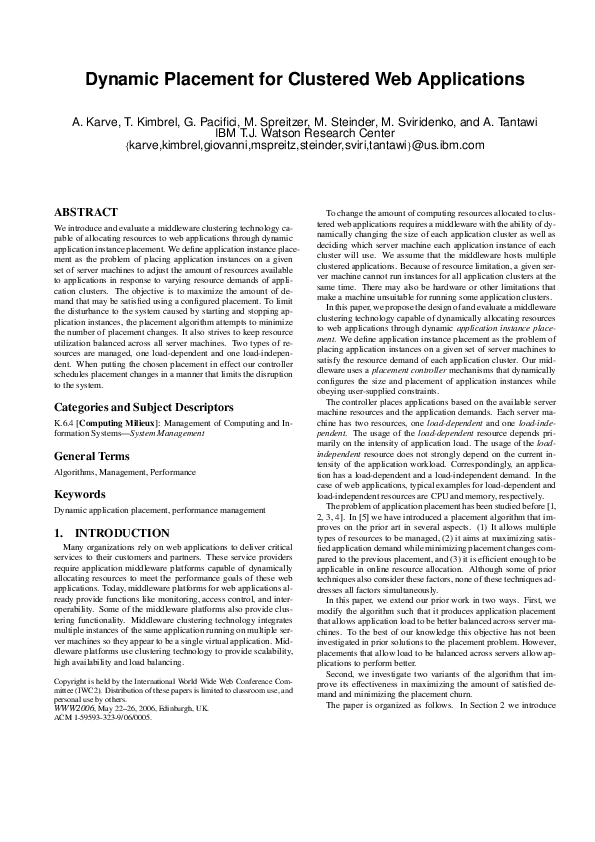 (PDF) Dynamic placement for clustered web applications