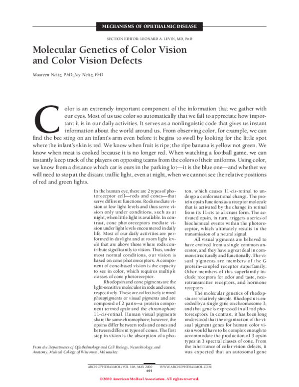(PDF) Molecular Genetics of Color Vision and Color Vision Defects