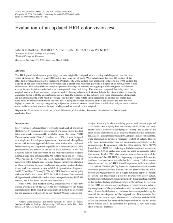 (PDF) Evaluation of an updated HRR color vision test