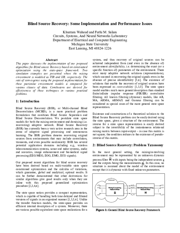 Pdf Blind Source Recovery Some Implementation And Performance Issues