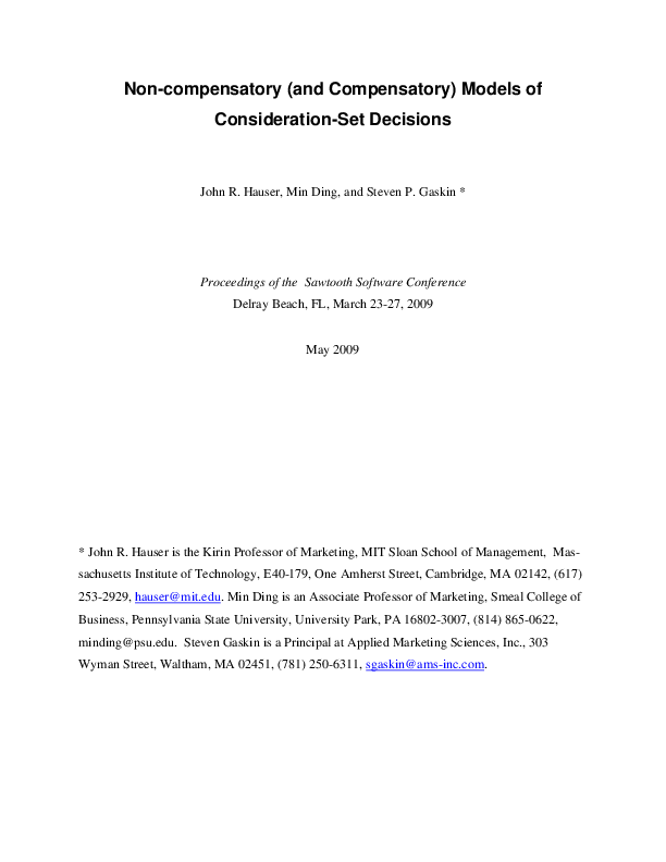 (PDF) Non-compensatory (and compensatory) models of consideration-set decisions