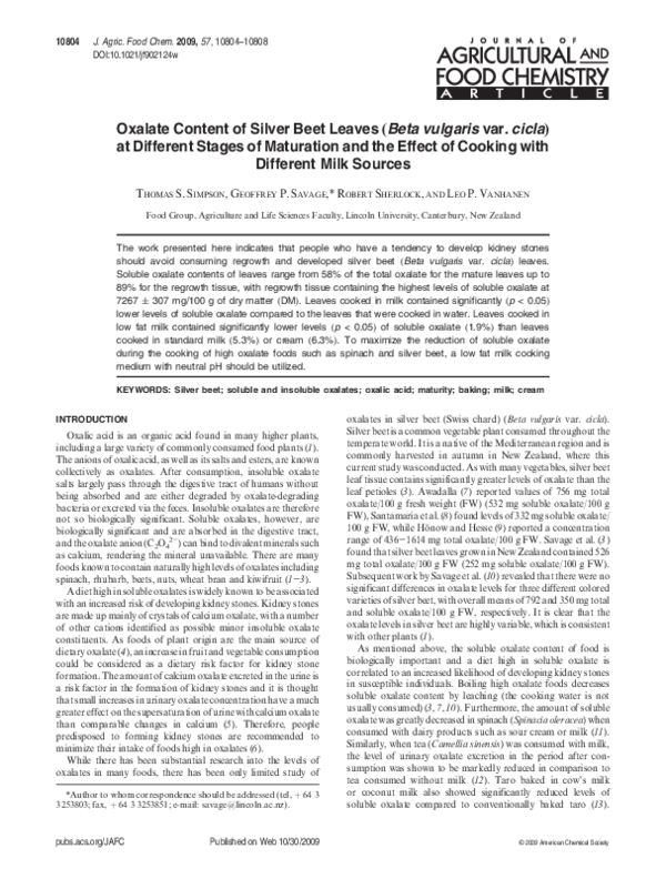 (PDF) Oxalate Content of Silver Beet Leaves ( Beta vulgaris var. cicla ...