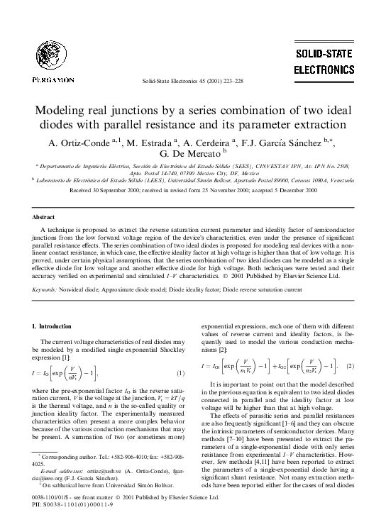 (PDF) Modeling real junctions by a series combination of two ideal diodes with parallel ...