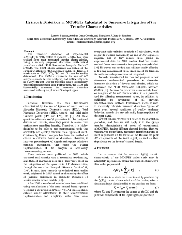 (PDF) Harmonic distortion in MOSFETs calculated by successive ...