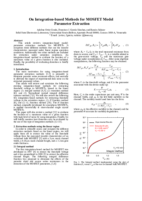 Pdf On Integration Based Methods For Mosfet Model Parameter Extraction