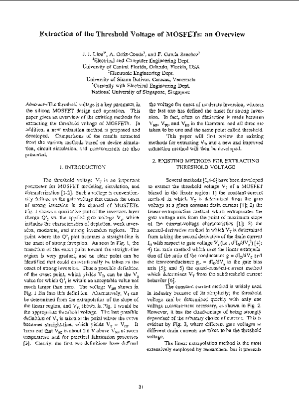 (PDF) Extraction of the threshold voltage of MOSFETs: an overview