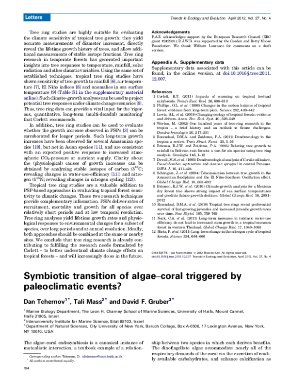 (PDF) Symbiotic transition of algae–coral triggered by paleoclimatic ...
