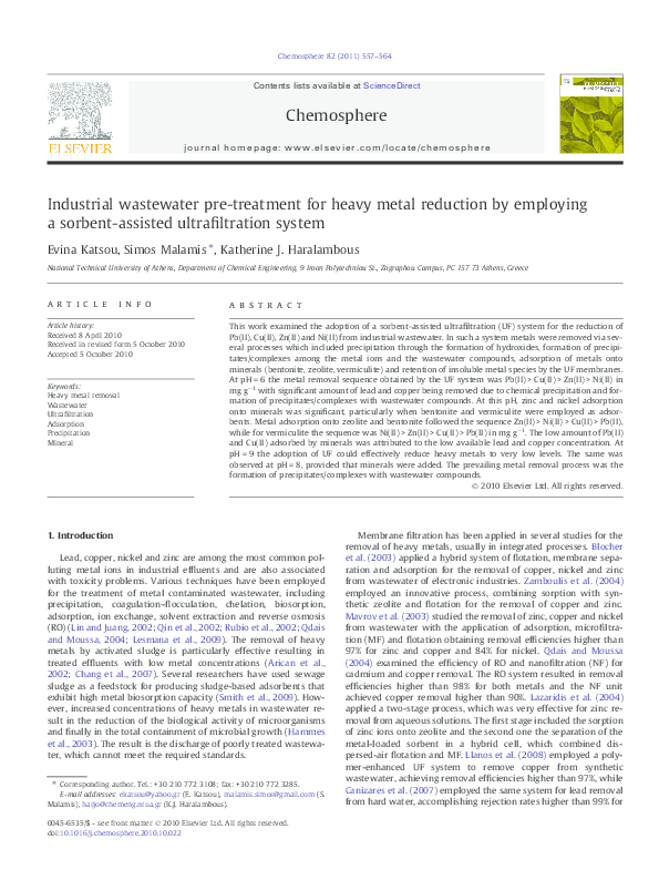 (PDF) Industrial wastewater pre-treatment for heavy metal reduction by ...