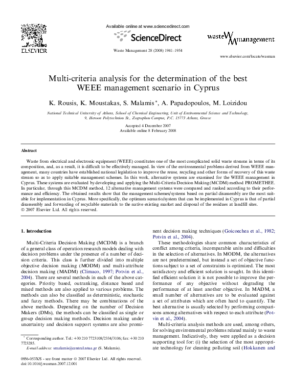 (PDF) Multi-criteria analysis for the determination of the best WEEE ...