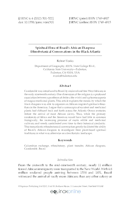 (PDF) Spiritual Flora of Brazil’s African Diaspora: Ethnobotanical ...