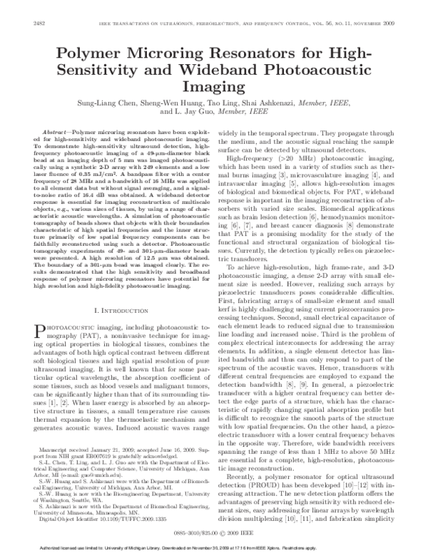 (PDF) Polymer microring resonators for high-sensitivity and wideband photoacoustic imaging ...