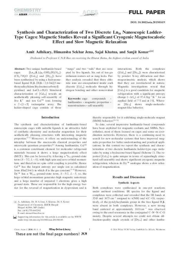 (PDF) Synthesis and Characterization of Two Discrete Ln 10 Nanoscopic ...